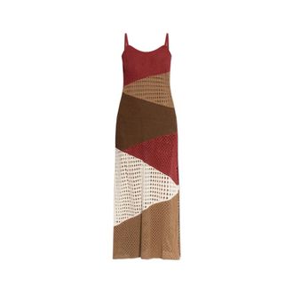 Akep Femme, Robes, Multicolore, Taille: 38 FR Colour-block Open-knit Maxi Dress
