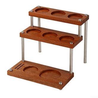 Generic Support de rangement pour outils de café expresso à 3 niveaux en bois massif et acier inoxydable pour organiser les tampers, distributeurs, tasses dos