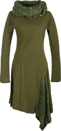 vishes Alternative Bekleidung - Asymmetrisches Langarm Damen Zipfelkleid Baumwolle Schalkragen Olive 42