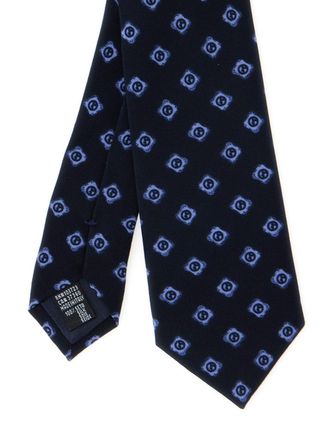 Giorgio Armani Logo-Print Silk Necktie - Blue