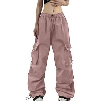 Generic Pantalon cargo baggy Y2K pour femme - Taille haute - Coupe ample - Taille &eacute;lastique - Style d&eacute;contract&eacute; - Streetwear - Taille haute - Randonn&eacute;e - Marc