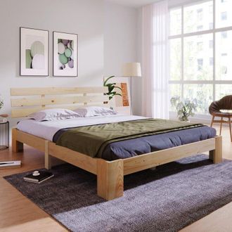 Need Need - Lit double en bois massif &eacute;pic&eacute;a 200 x 140 cm - T&ecirc;te de lit avec sommier &agrave; lattes - Capacit&eacute; 160 kg - Design compact pour petits espaces