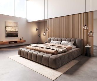 DELIFE Polsterbettgestell Cutio 180x200 cm Mikrofaser Taupe Vintage, Polsterbetten