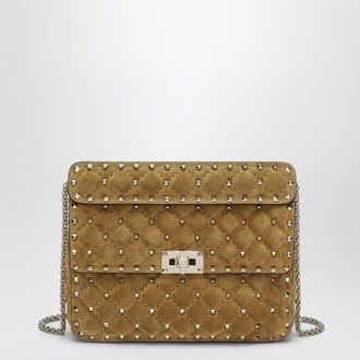 Valentino Garavani Mittelgro&szlig;e Rockstud Spike Tasche aus havanabeigem Veloursleder