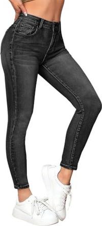 TOMWELL Jeggings Femme Taille Haute Jean Skinny Elastique Rétro Jeans A Noir XL