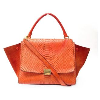 Celine Crossbody Bags - CELINE TRAPEZE MM HANDTASCHE AUS PYTHONLEDER & ORA - Gr. unisize - in Orange - f&uuml;r Damen
