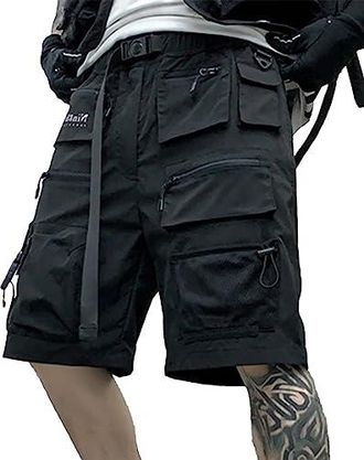 ORANDESIGNE Hommes Hip Hop Cargo Shorts Techwear Bermudes Vintage Casual Shorts Tactique Goth Pantalon D Noir S
