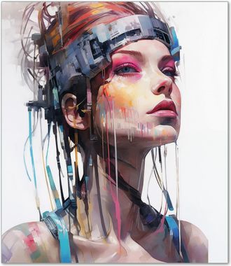 Wallario Herdabdeckplatte/Spritzschutz aus Glas, 52 x 60 cm, 1-teilig mit 13 mm hohen Füßen, für Ceran- und Induktionsherde, Digitale Visionärin