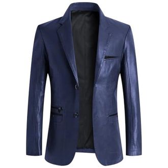 Generic Blazer en cuir synthétique pour homme, coupe ajustée, style professionnel, décontracté, en daim, grande taille, respirant, veste de costume, bleu mari