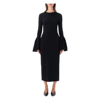 Stella McCartney Kompakt Gestricktes Kleid mit Glocken&auml;rmeln Midi - - Dresses - Damen - Schwarzk - L
