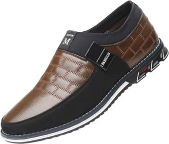 Generic Chaussures daffaires pour homme sans lacets - Mocassins &agrave; enfiler - Bout uni - Chaussures en cuir &agrave; talon bloc - Chaussures antid&eacute;rapantes pour mariag