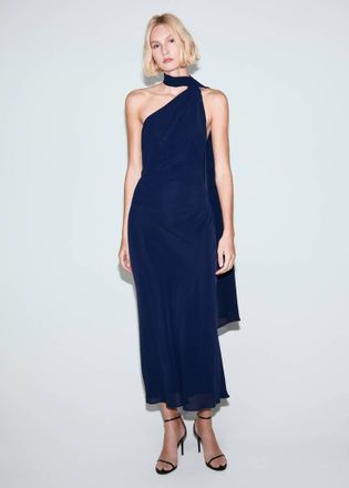 Mango Robe asym&eacute;trique foulard bleu nuit - Femme - XL - MANGO