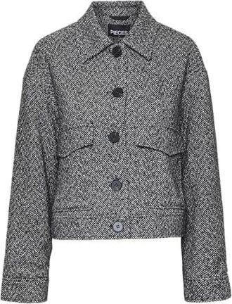 Pieces Veste Courte Pcnorine, Noir/détails : Blanc, M Femme