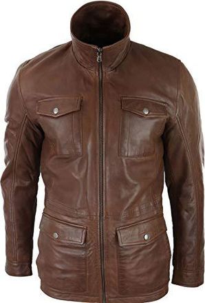 TruClothing Manteau 3/4 en Cuir v&eacute;ritable Style Safari Country Club pour Homme - Marron 4XL
