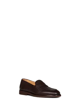Brunello Cucinelli Mens Penny Loafers Dark Brown Calf Leather
