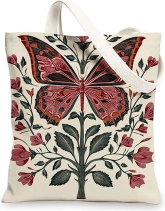 Generic Sacs fourre-tout en toile papillon, sacs à provisions réutilisables, design floral élégant, sac à provisions artistique, vintage, léger, lavable, crèm