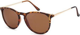 styleBREAKER Lunettes de soleil pour femmes avec grandes lentilles ovales en polycarbonate, monture en plastique et branches en métal 09020085, Monture marron demi