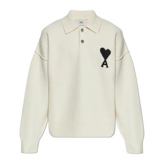 Ami unisex, Pulls, Beige, Taille: 2XL Polo &agrave; manches longues en laine