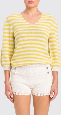 Twinset Pull ray&eacute; en m&eacute;lange de coton &agrave; col V et manches longues