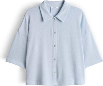 OPUS Poloshirt Jerseyshirt in feiner Strickoptik Lockere Passform, Kellerfalte im R&uuml;cken, Knopfleiste