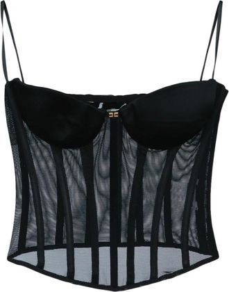 Elisabetta Franchi Femme, Tops, Noir, Taille: 38 FR Tulle and Satin Bustier Top
