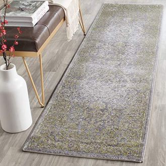 Safavieh Distressed Teppich für Wohnzimmer, Esszimmer, Schlafzimmer - Passion Collection, Kurzer Flor, Grau und Grün, 66 X 244 cm