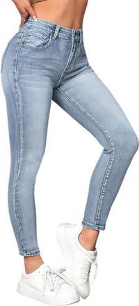 TOMWELL Jeggings Femme Taille Haute Jean Skinny Elastique Rétro Jeans A Bleu Clair XL