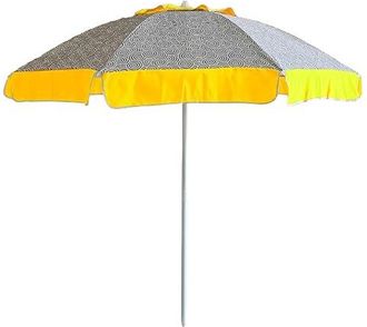 Decorspace Decorspace Parasol de plage avec tiges en fibre de verre poteau en aluminium orientable avec embout de tarière, Jaune avec motif, Ø 200 cm