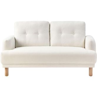 Beliani 2-Sitzer Sofa Cremeweiß Stoffbezug mit Hohen Holzbeinen Armlehnen Knopfheftung Skandinavisch Retro Modern Wohnzimmer Ausstattung