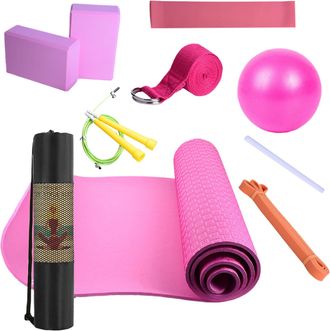 Generic Yoga-Set f&uuml;r Anf&auml;nger - Yogamatten-Set, Yoga-Block, Yogagurt, Yogamatte mit Tragetasche, Latex-Widerstandsb&auml;nder und Stretchb&auml;ndern, tragbares Trainin