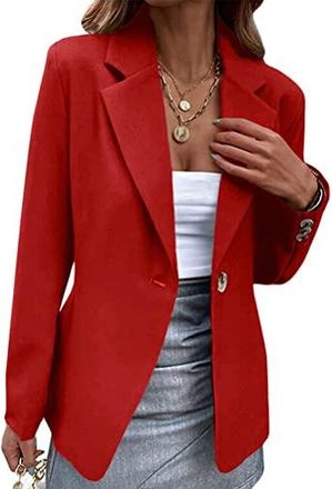 TOMWELL Blazer Femme Élégant Manches Longues Revers OL Slim Fit Bureau Affaires Cardigan Blouson Costume Jacket Ouvert Manteau Casual Veste Z Rouge XXL