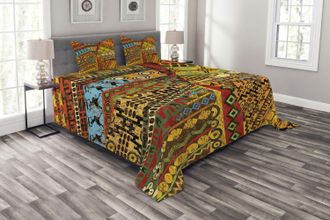 Abakuhaus afrikanisch Tagesdecke Set, Grunge Motive, Set mit Kissenbez&uuml;gen Waschbar, f&uuml;r Doppelbetten 220 x 220 cm, Rot Self