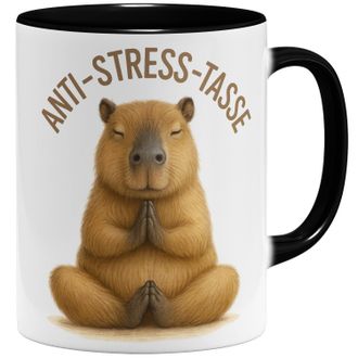 OM3 Capybara Anti-Stress Kaffee-Tasse mit Spruch - Lustige Keramiktasse mit meditierendem Wasserschwein - Keramik Becher - 325ml - Beidseitig Bedruckt - S