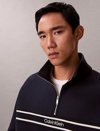 Calvin Klein L&auml;ssiges Spacer-sweatshirt Mit Viertelrei&szlig;verschluss - Dark Sapphire - Herren - XL