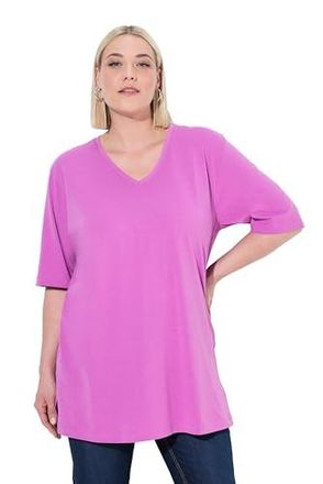 Ulla Popken Femme T-Shirt, V-Ausschnitt, Relaxed, Halbarm Basique en V, Rose Froid, 50-52 Grande Taille EU