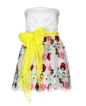 Manoush White Puffy Strapless Dress with Embroidery Size S