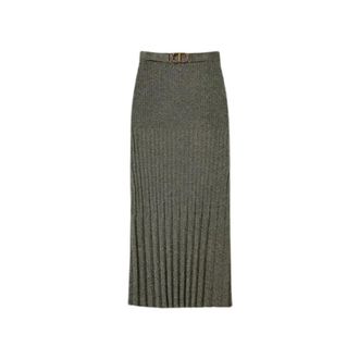 Twinset Gerippter Midi-Rock mit Lurex - - Skirts - Damen - Gr&uuml;n - XS