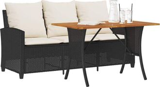 vidaXL Gartensofa 3-Sitzer mit Kissen & Tisch Schwarz Poly Rattan - Vidaxl