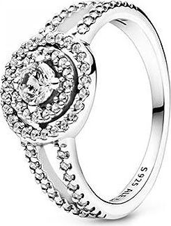 Pandora Pandora Timeless Bague Halo Double scintillant en argent sterling avec zircones cubiques transparentes, taille 58
