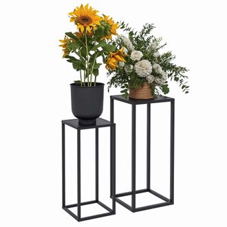 OUTSUNNY 2er-Set Pflanzenst&auml;nder, Blumenst&auml;nder mit skandinavischem Design, Stahlbeine, Pflanzenhocker f&uuml;r Balkon Garten, Schwarz
