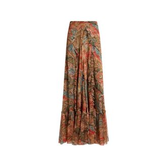 Etro Femme, Jupes, Multicolore, Taille: 38 FR Paisley Ruffled Silk Maxi Skirt
