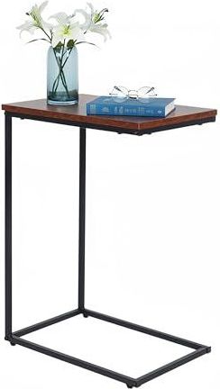 Relaxdays Beistelltisch, HxBxT: 61x45x30 cm, MDF, Metall, C-Form, Sofatisch zum Unterschieben, Industrial, braun/schwarz
