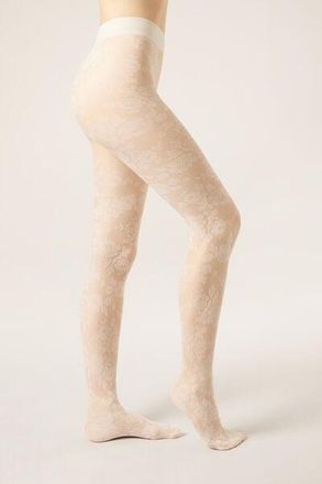 Calzedonia Transparente Strumpfhose Mit Blumen Wei&szlig;