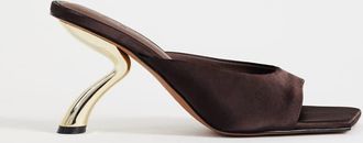 Topshop Nicole - Mules &agrave; talon angulaire mi-haut en satin - Chocolat-Marron