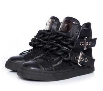 Giuseppe Zanotti Black Double Chain Leather High Top Sneakers Size 36