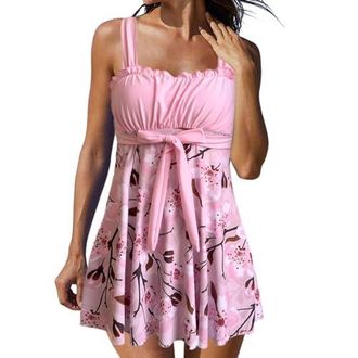 Generic Maillots de bain pour femme avec short gainant imprim&eacute; maillots de bain vacances modeste taille haute 2 pi&egrave;ces maillot de bain rembourr&eacute; plage soutien