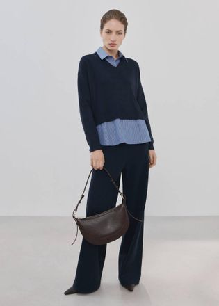 Mango Pullover mit Hemdeinsatz marineblau - Damen - XXS - MANGO