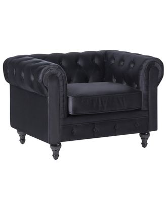 Beliani Eleganter Sessel im englischen Stil Samtstoff Schwarz Chesterfield