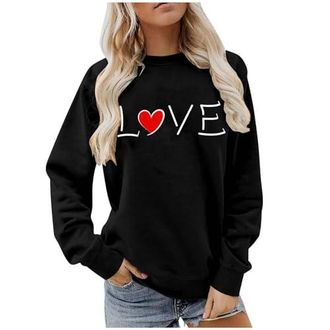 Generic Pull &agrave; capuche pour femme - Sweatshirt de Saint-Valentin - Imprim&eacute; coeur - T-shirt &agrave; manches longues d&eacute;contract&eacute; - Ample - Oversize - Manches longues 