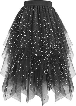 Onsoyours Jupe en Tulle pour Femme - Jupe &agrave; Paillettes - Tutu Bouffante - Midi &Eacute;l&eacute;gante - Costume de Carnaval A Noir M